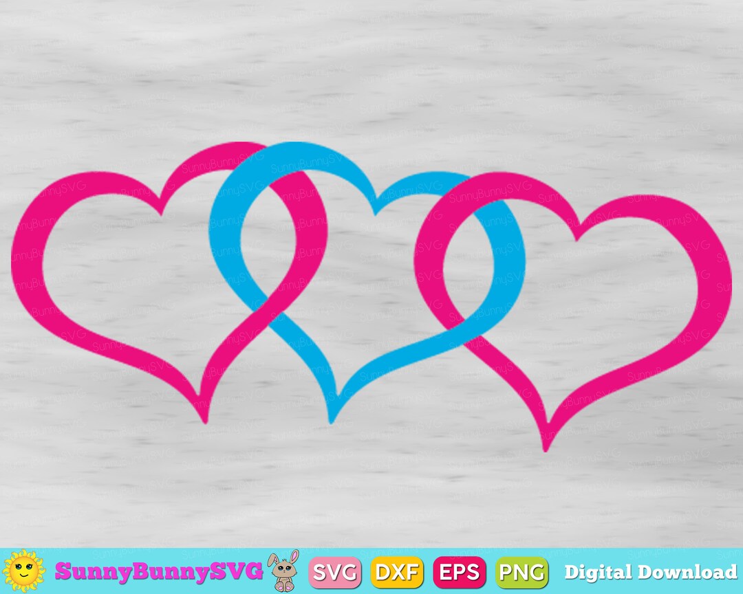 Interlocking Hearts Three Svg Linked Hearts Svg Joined Hearts Svg Love ...