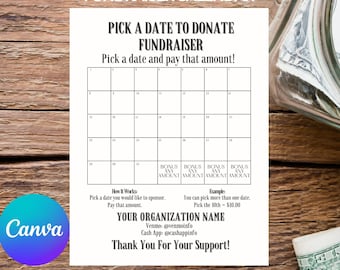 Editable Baseball Calendar Fundraiser, Pick a Date Printable (canva ...