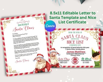 Letter From Santa and Nice List Certificate, Editable Letter From Santa ...