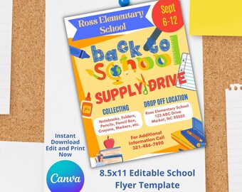 Back to School Drive Flyer Template, Editable Back to School Supply ...