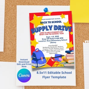 Back to School Flyer, School Supply Drive Flyer, Editable School Supply ...