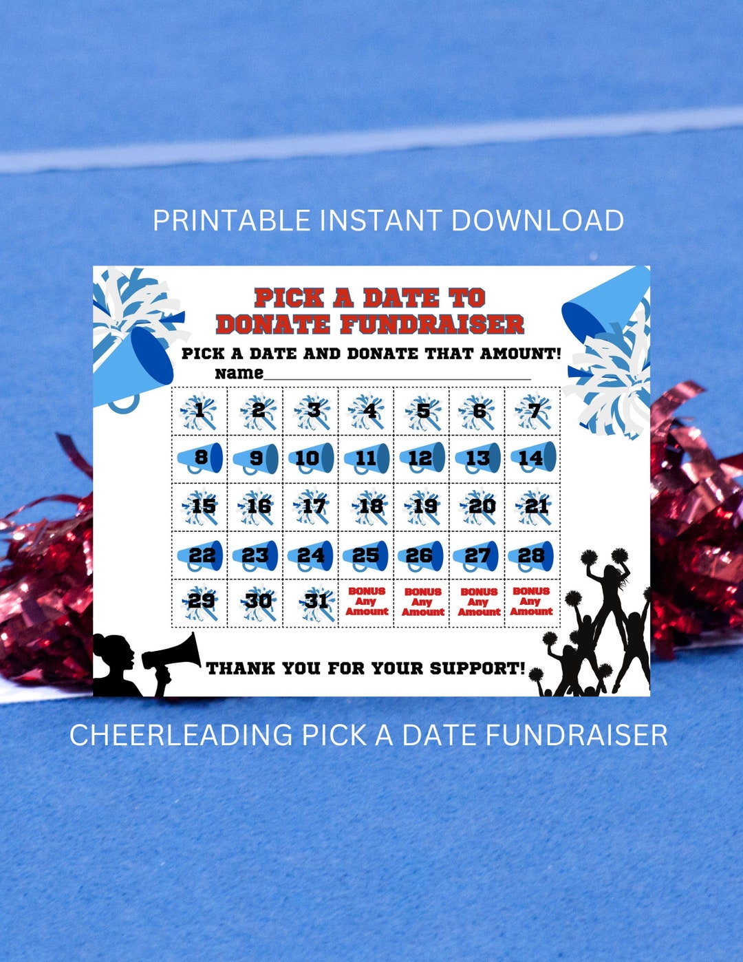 Cheerleading Calendar Fundraiser, Pick a Date to Donate Printable ...