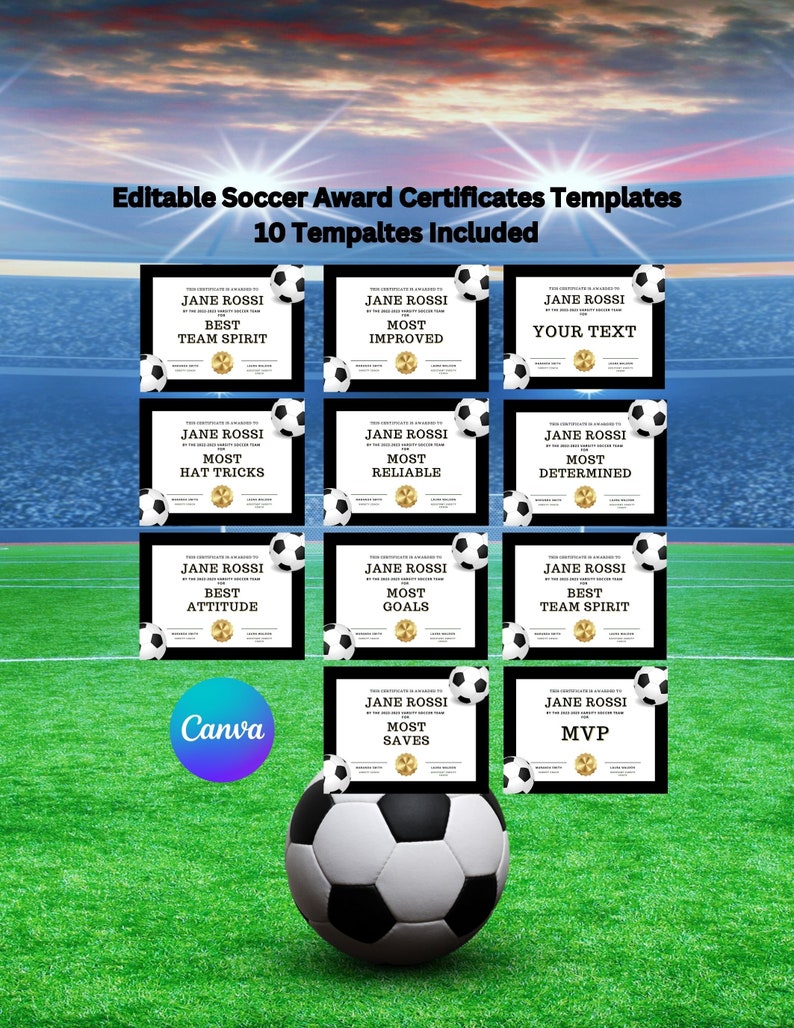 Editable Soccer Award Certificate Template (digital Download) - Etsy