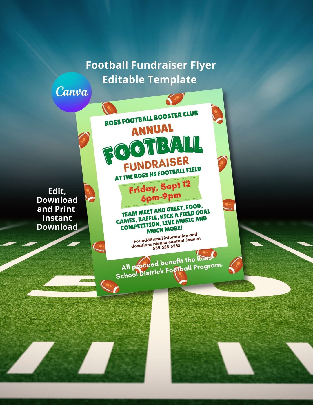 Football Fundraiser, Football Fundraiser Flyer, Editable Flyer Template ...