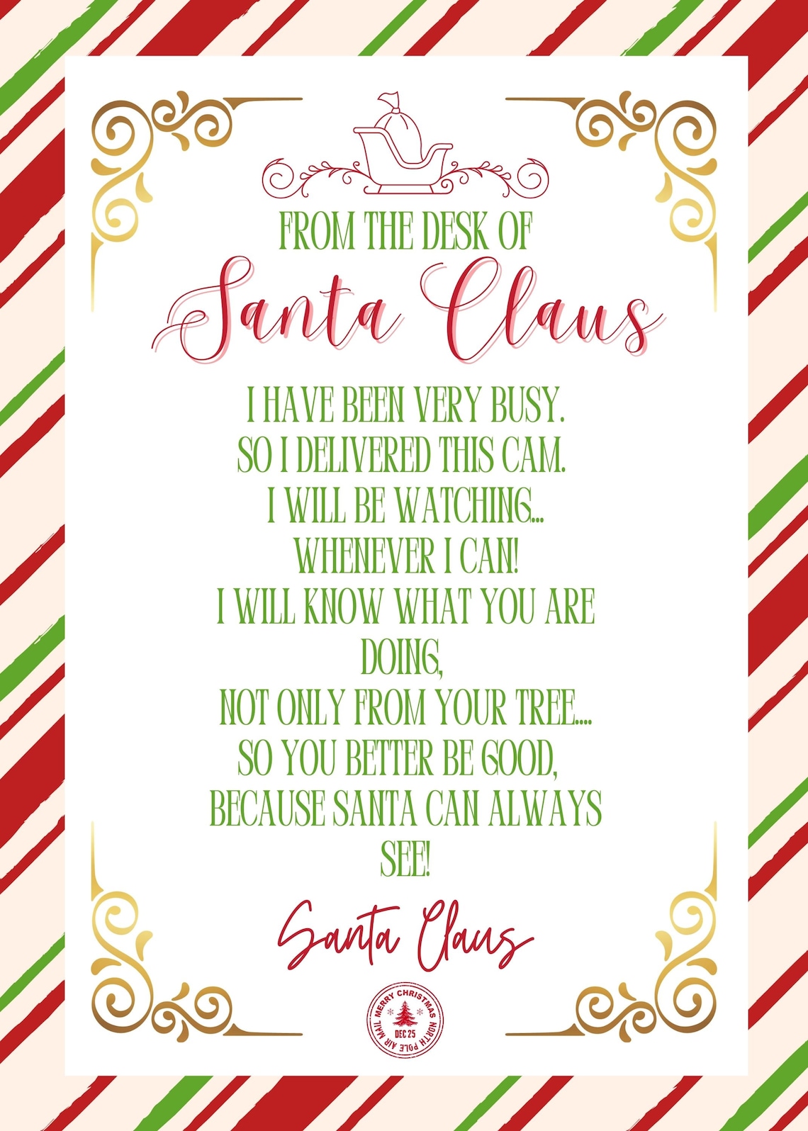 Santa Cam Letter Letter From Santa Letter Santa Cam Letter - Etsy