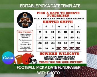 Editable Football Calendar Fundraiser, Football Pick a Date to Donate ...