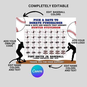 Editable Baseball Calendar Fundraiser, Pick a Date Printable (canva ...