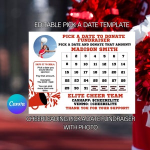 Editable Cheerleading Calendar Fundraiser, Pick a Date to Donate ...