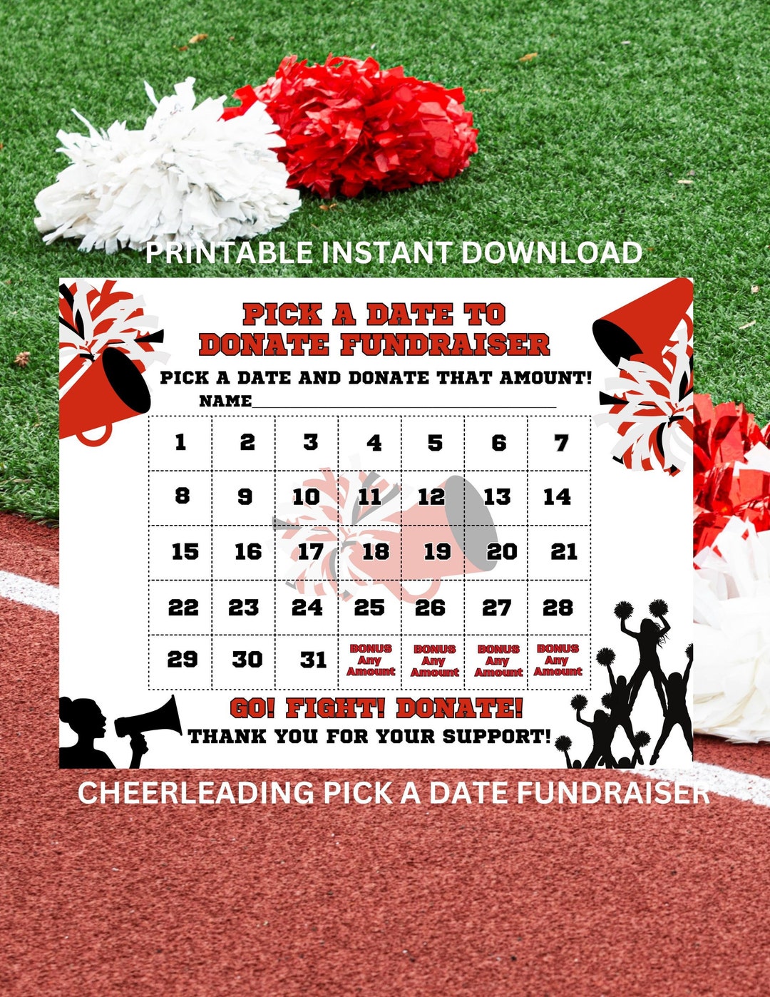 Cheerleading Calendar Fundraiser, Pick a Date to Donate Printable ...