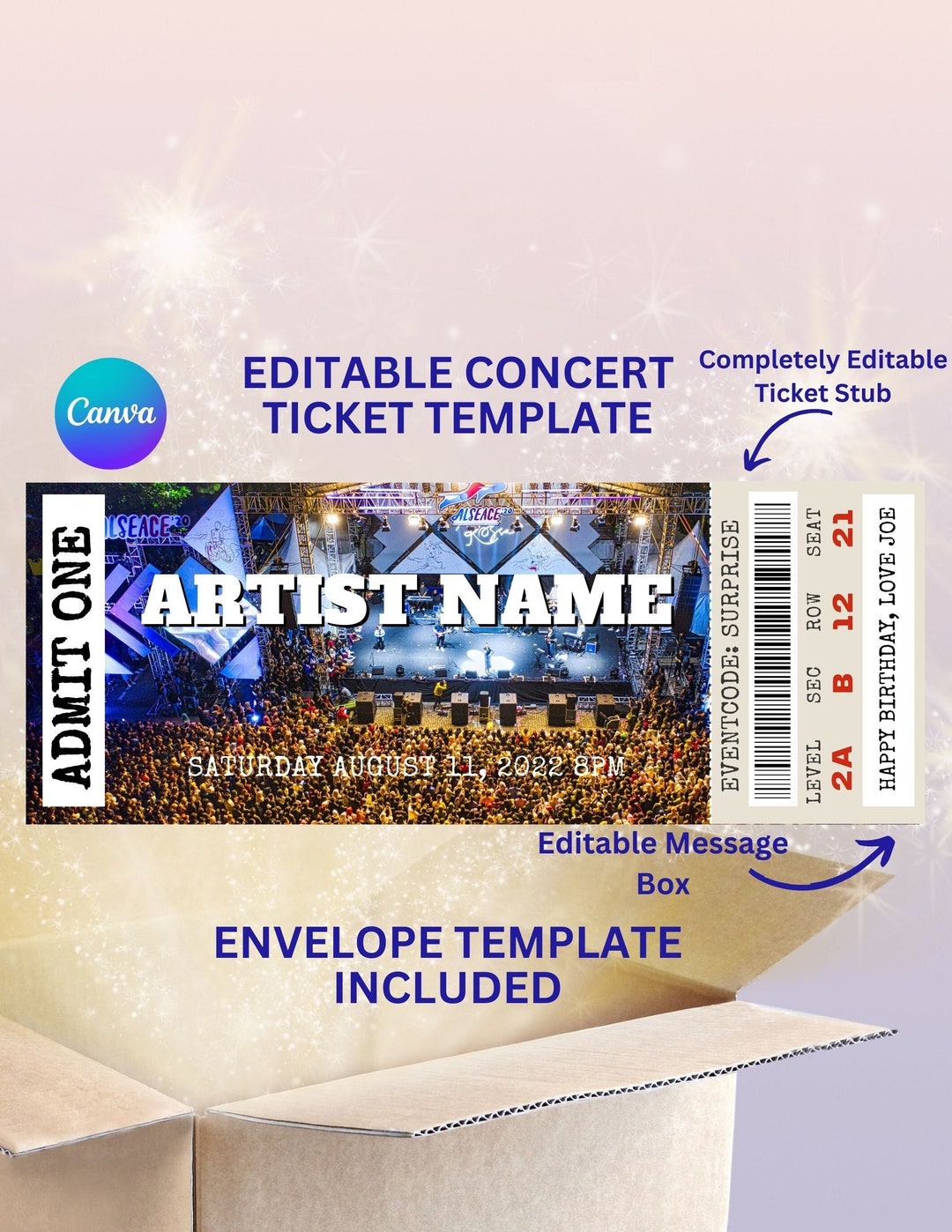 Concert Ticket Template, Surprise Concert Ticket, Ticket Template ...