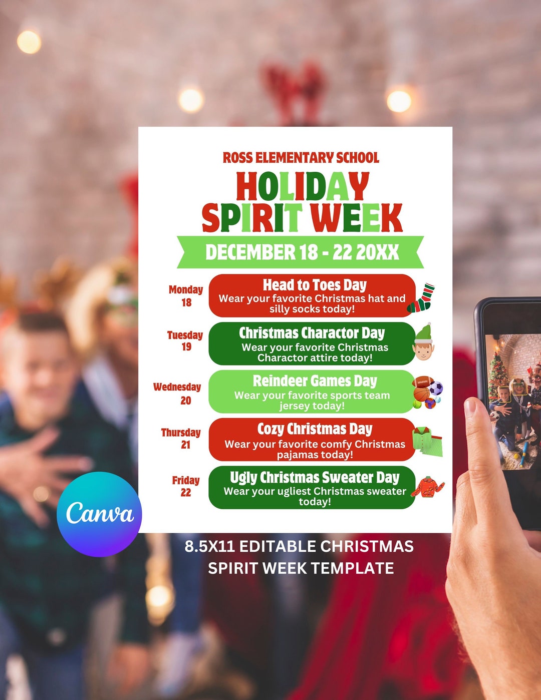 Christmas Spirit Week Flyer, Christmas Flyer, Editable Christmas Flyer ...
