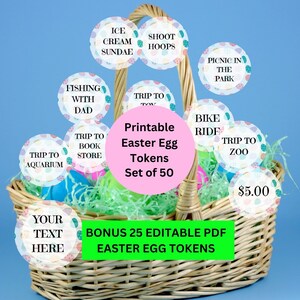 Easter Tokens, Set of 50 Easter Tokens, Printable Easter Egg Token ...