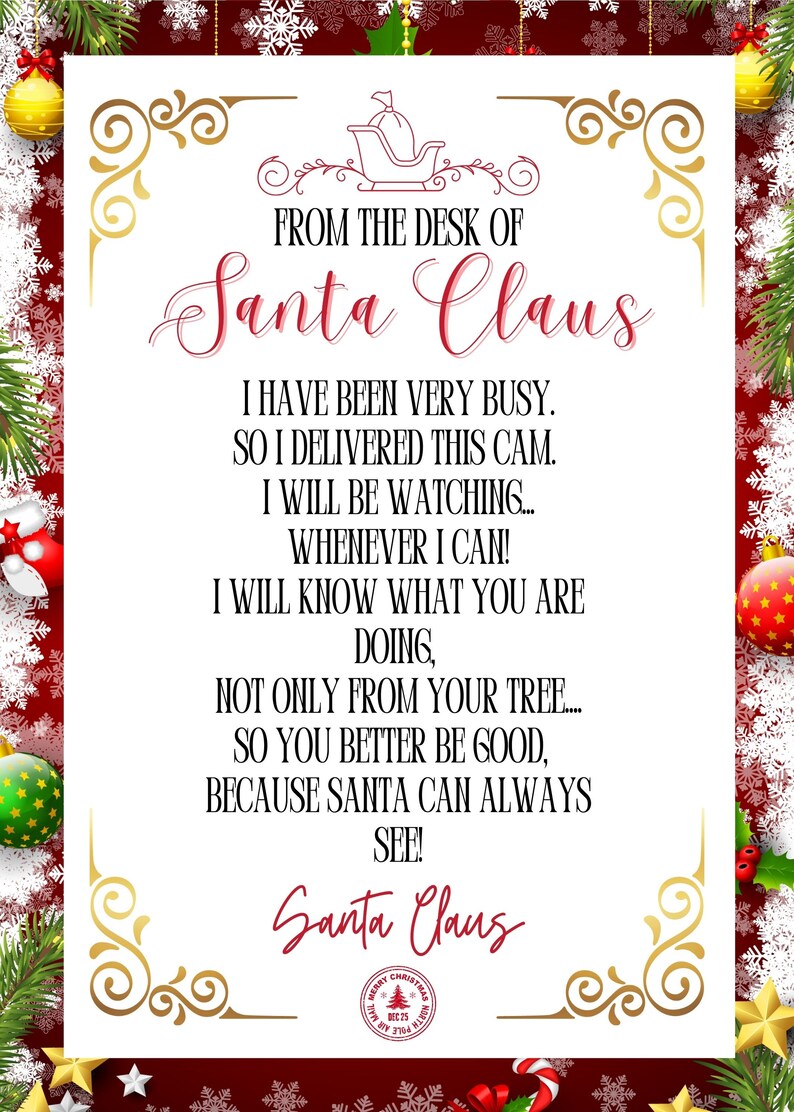 Santa Cam Letter Letter From Santa Letter Santa Cam Letter - Etsy