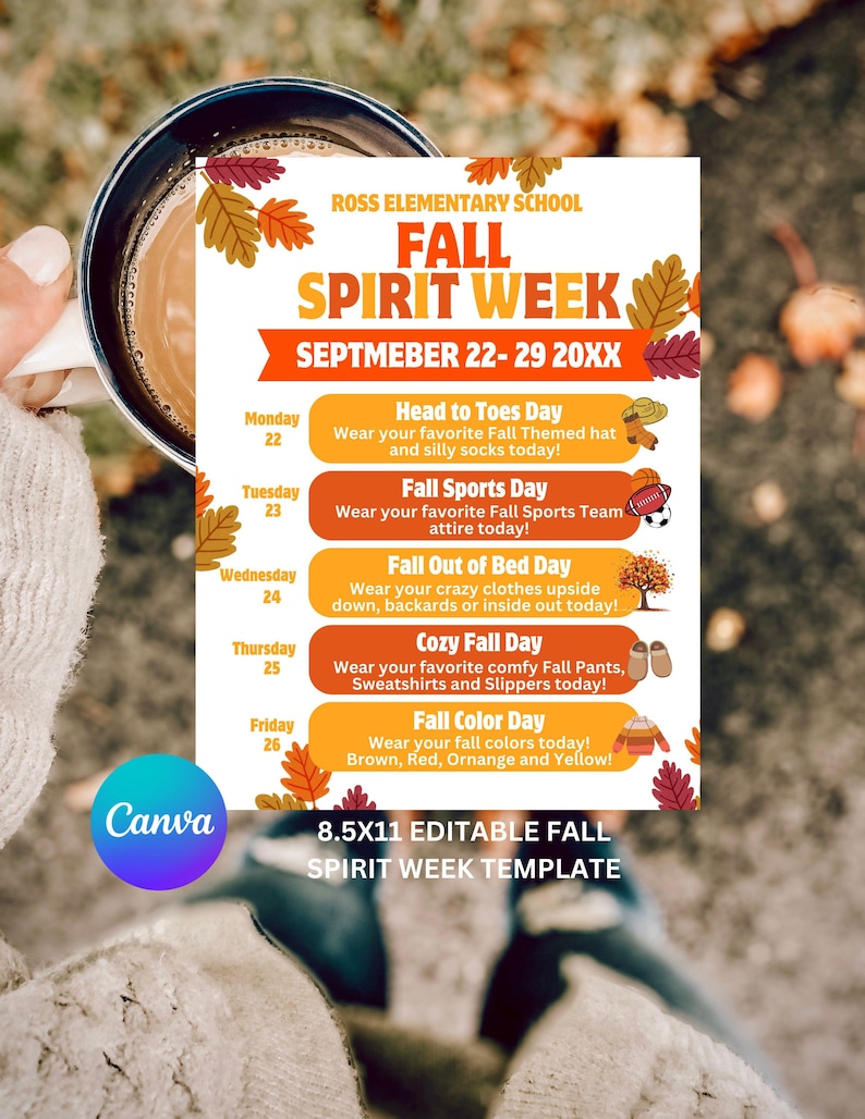 Editable Fall Spirit Week Flyer, Spirit Week Flyer, PTO PTA Spirit Week ...