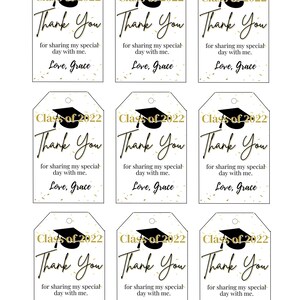 Graduation Thank You Tags, Thank You Tag , Editable Graduation Gift Tag ...