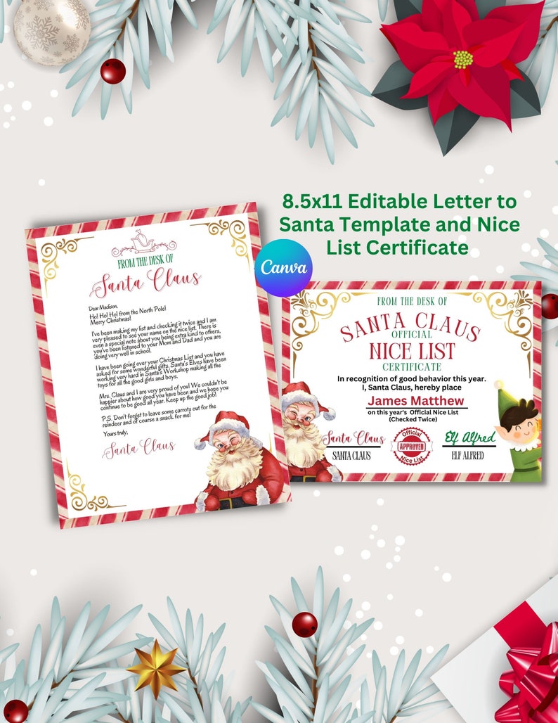Editable Santa Letter and Nice List Certificate Template (digital ...