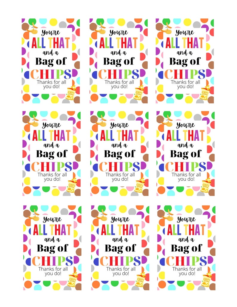 Printable 'you're All That' Chip Bag Tag, Appreciation Gift (PDF) - Etsy