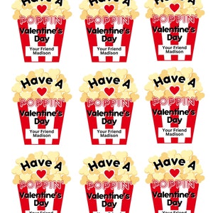 Editable Popcorn Valentine Tag, Popcorn Valentine Printable, Valentine ...