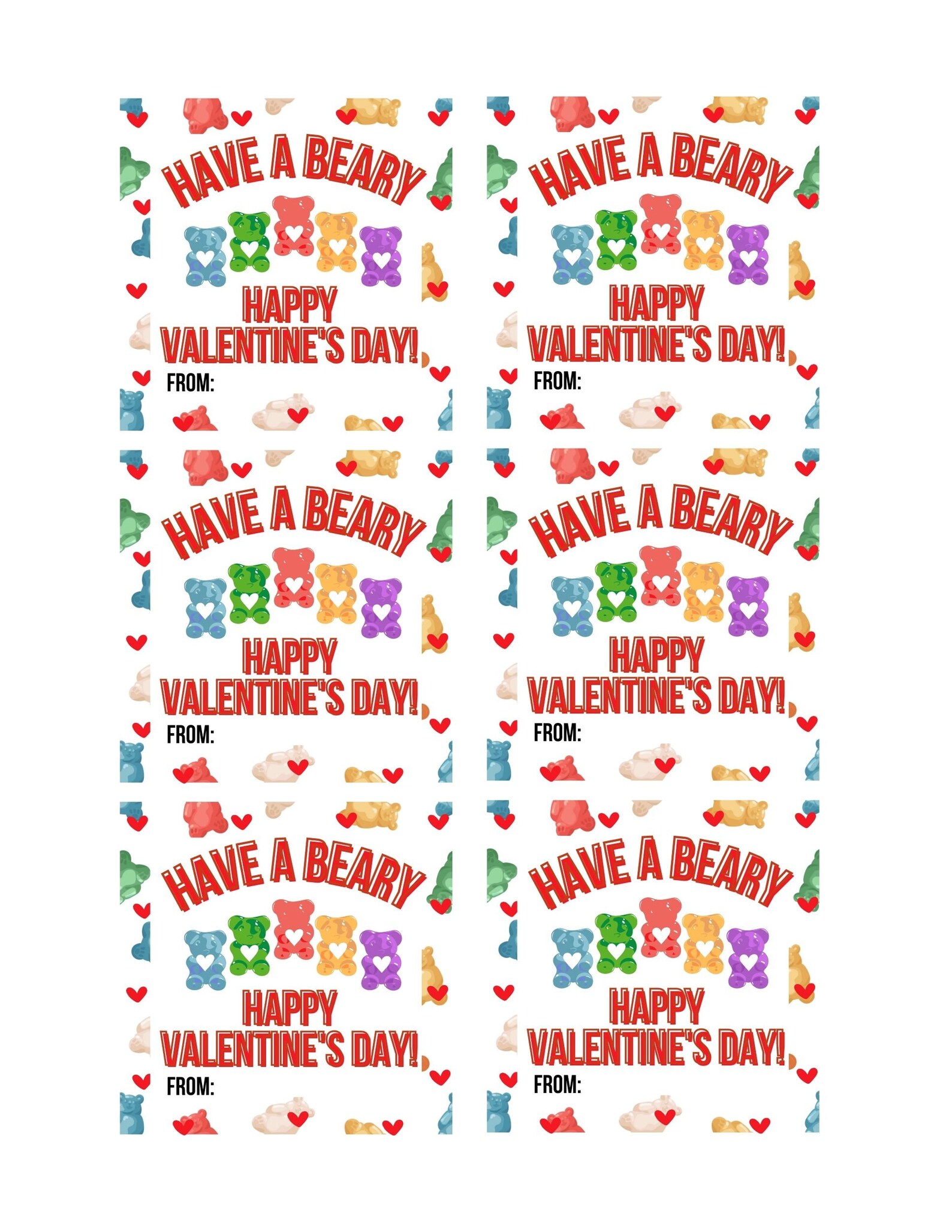 Printable Gummy Bear Valentine Tag, Kids Treat Tags (PDF) - Etsy