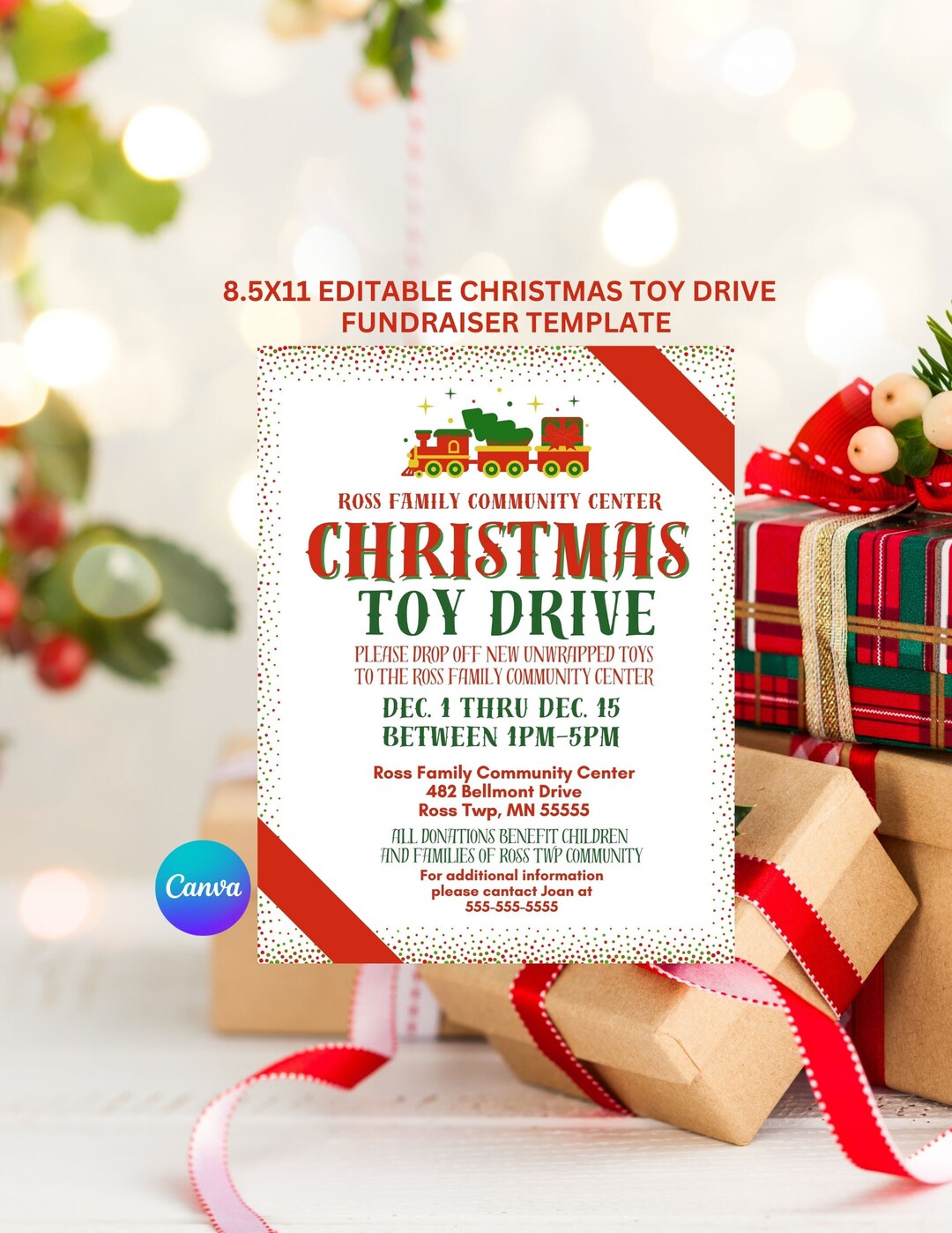 Christmas Toy Drive Flyer, Toy Drive Flyer, Editable Toy Drive Flyer ...