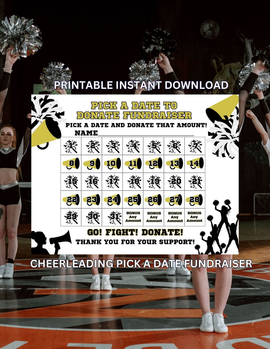 Cheerleading Calendar Fundraiser, Pick a Date to Donate Printable ...