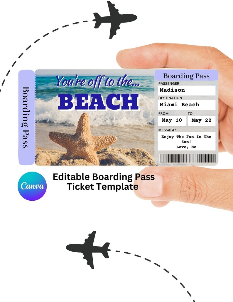 Editable Boarding Pass Ticket Template Surprise Trip Ticket - Etsy
