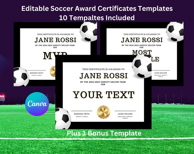Editable Soccer Award Certificates | Soccer Team Awards | End of the ...