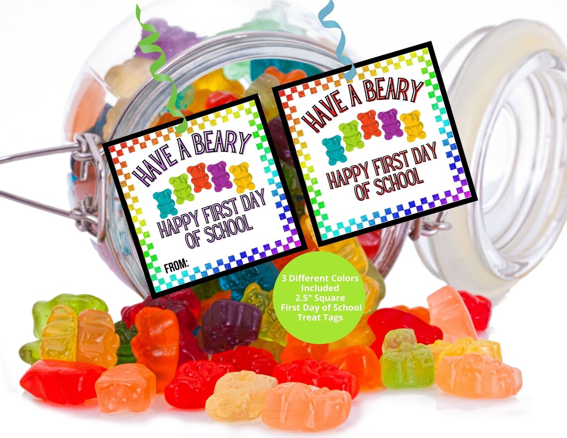 First Day of School Tags Printable Gummy Bear Tags Back to - Etsy