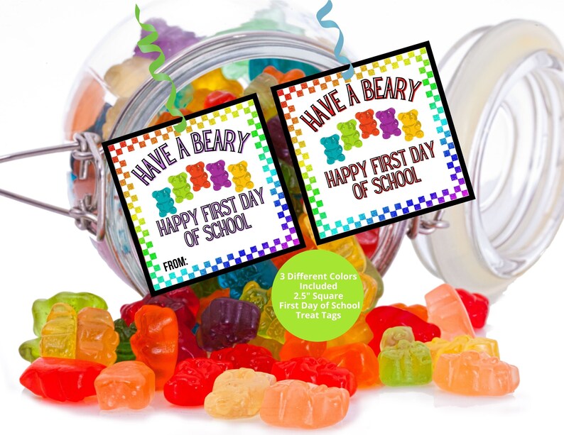 First Day of School Tags Printable Gummy Bear Tags Back to - Etsy