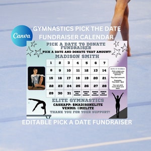 Editable Gymnastic Calendar Fundraiser, Pick a Date to Donate Printable ...