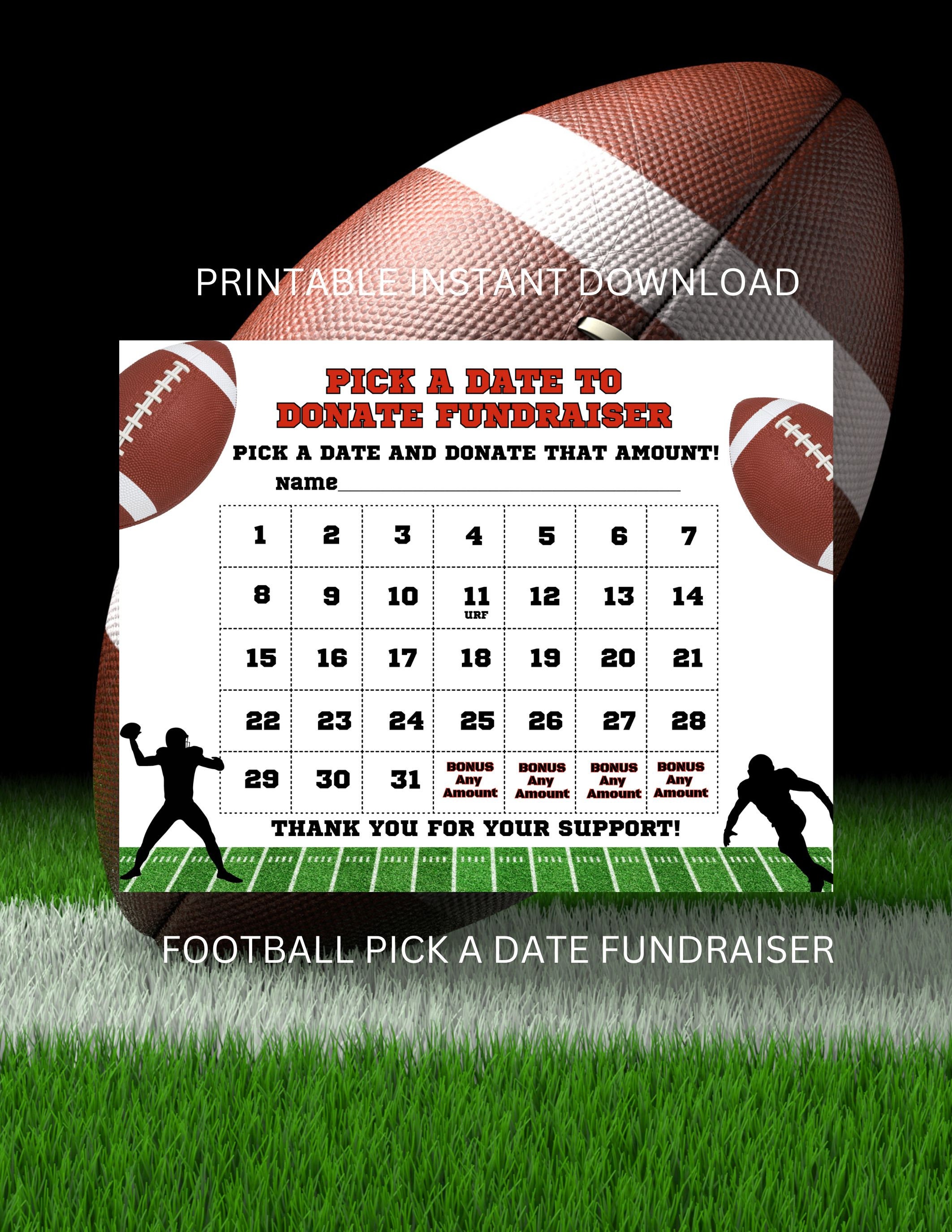 Football Calendar Fundraiser Pick a Date to Donate Printable - Etsy UK