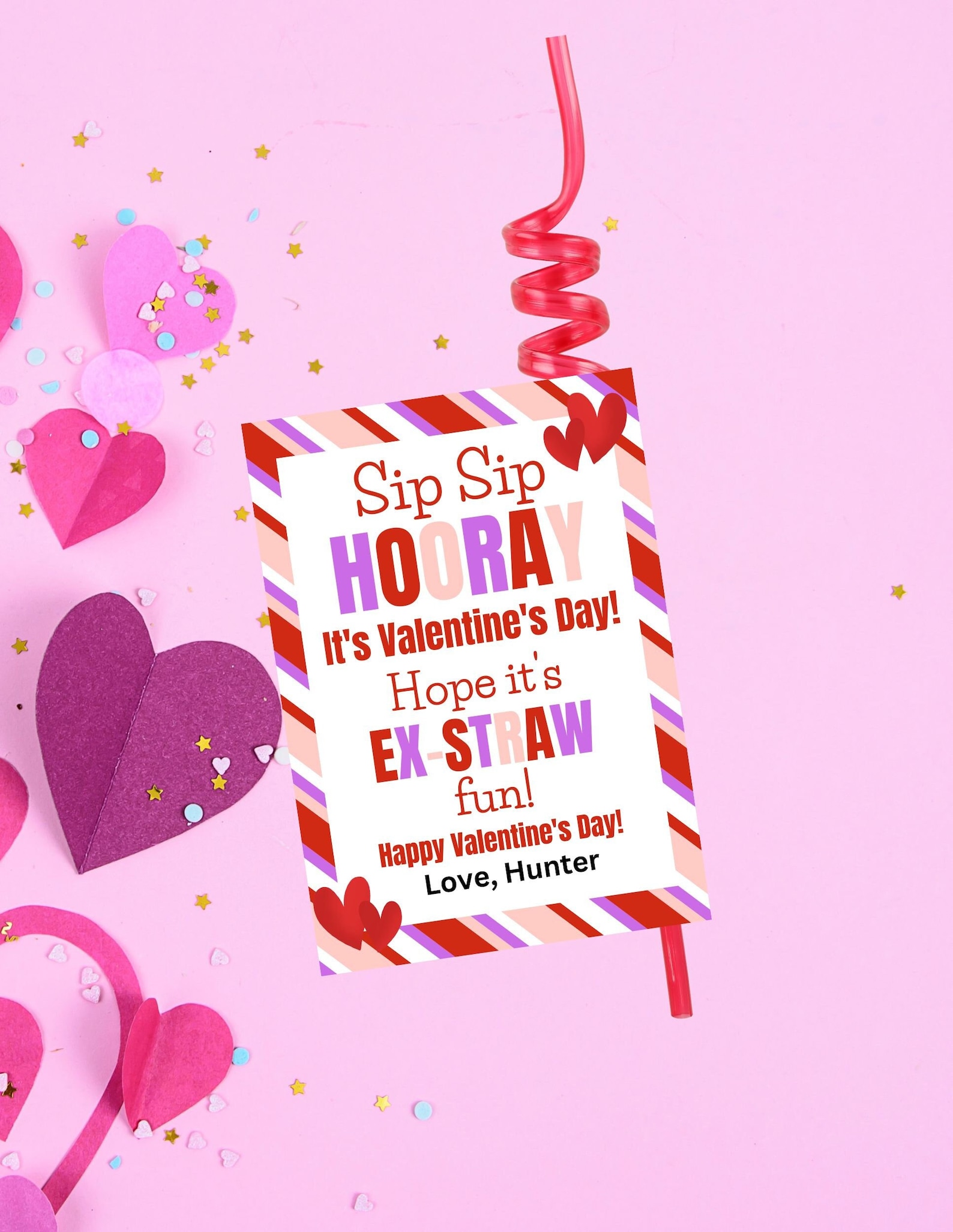 Editable Valentine Crazy Straw Tag, Kids Classroom Treat (PDF) - Etsy