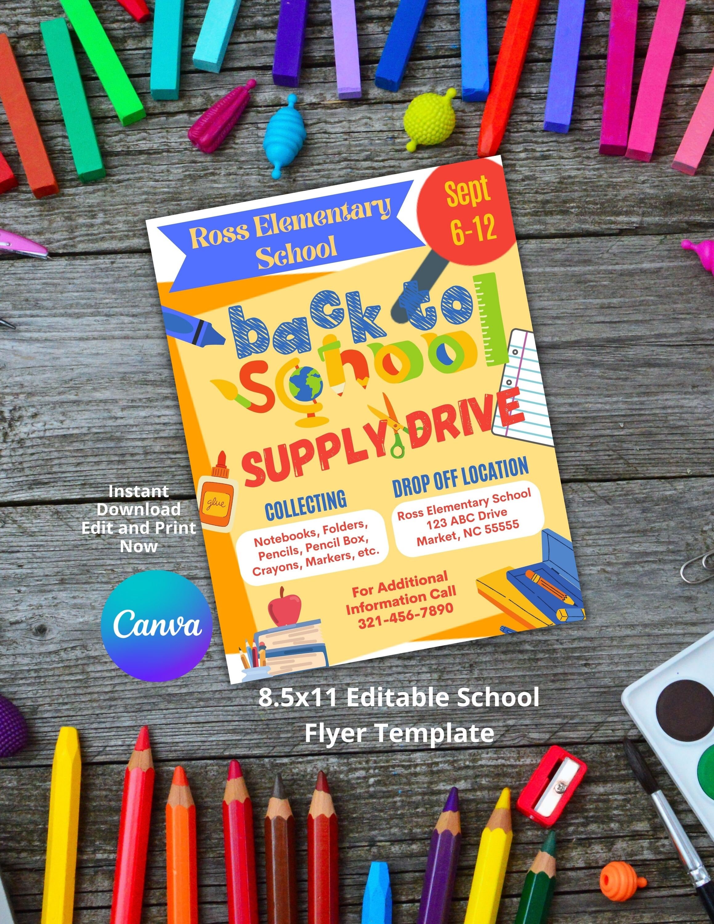 Back to School Flyer School Supply Drive Flyer Editable - Etsy