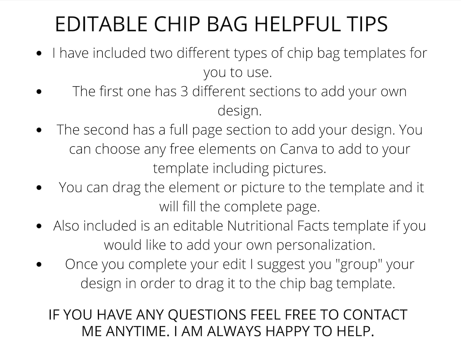 Chip Bag Template Editable Chip Bag Template Blank Chip Bag Etsy
