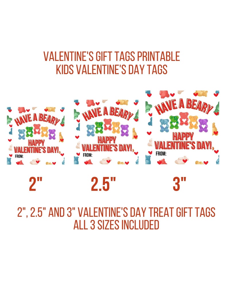 Printable Gummy Bear Valentine Tag, Kids Treat Tags (PDF) - Etsy