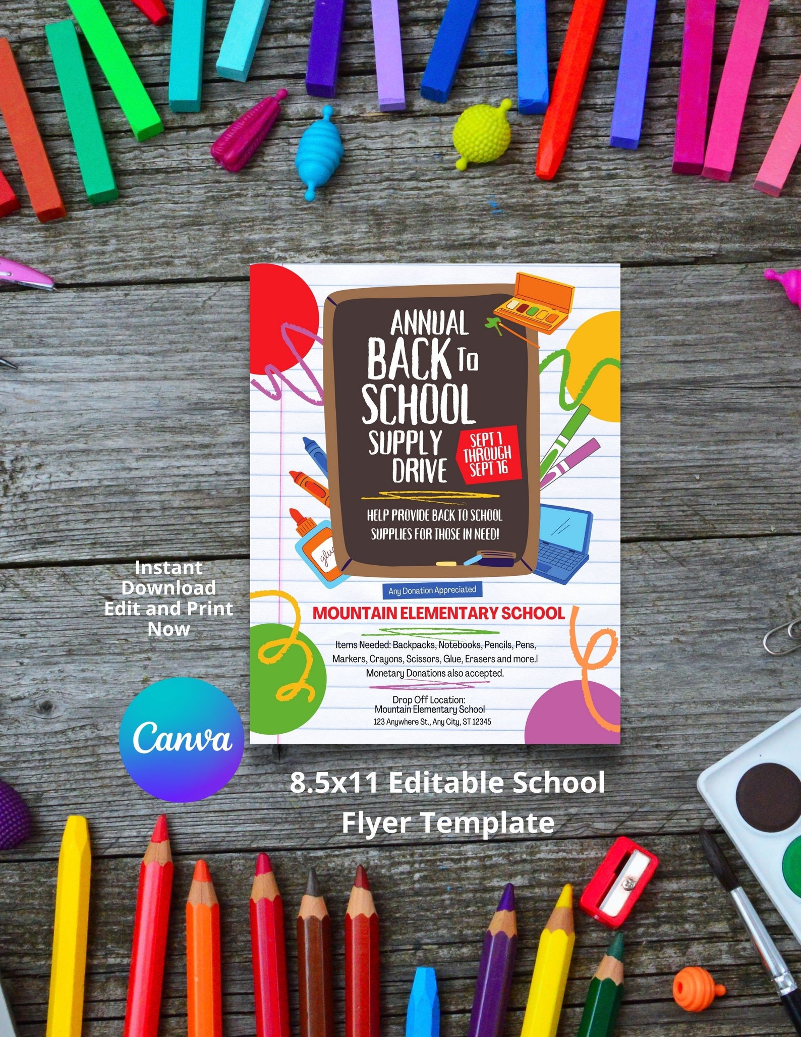 Back to School Flyer, School Supply Drive Flyer, Editable School Supply ...