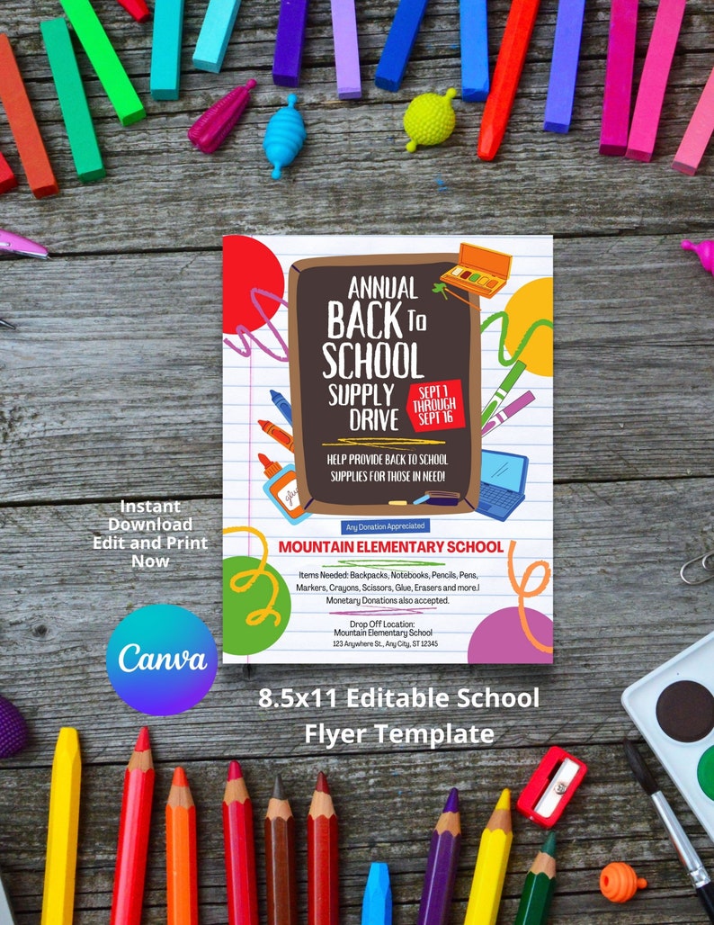 Back to School Flyer School Supply Drive Flyer Editable - Etsy