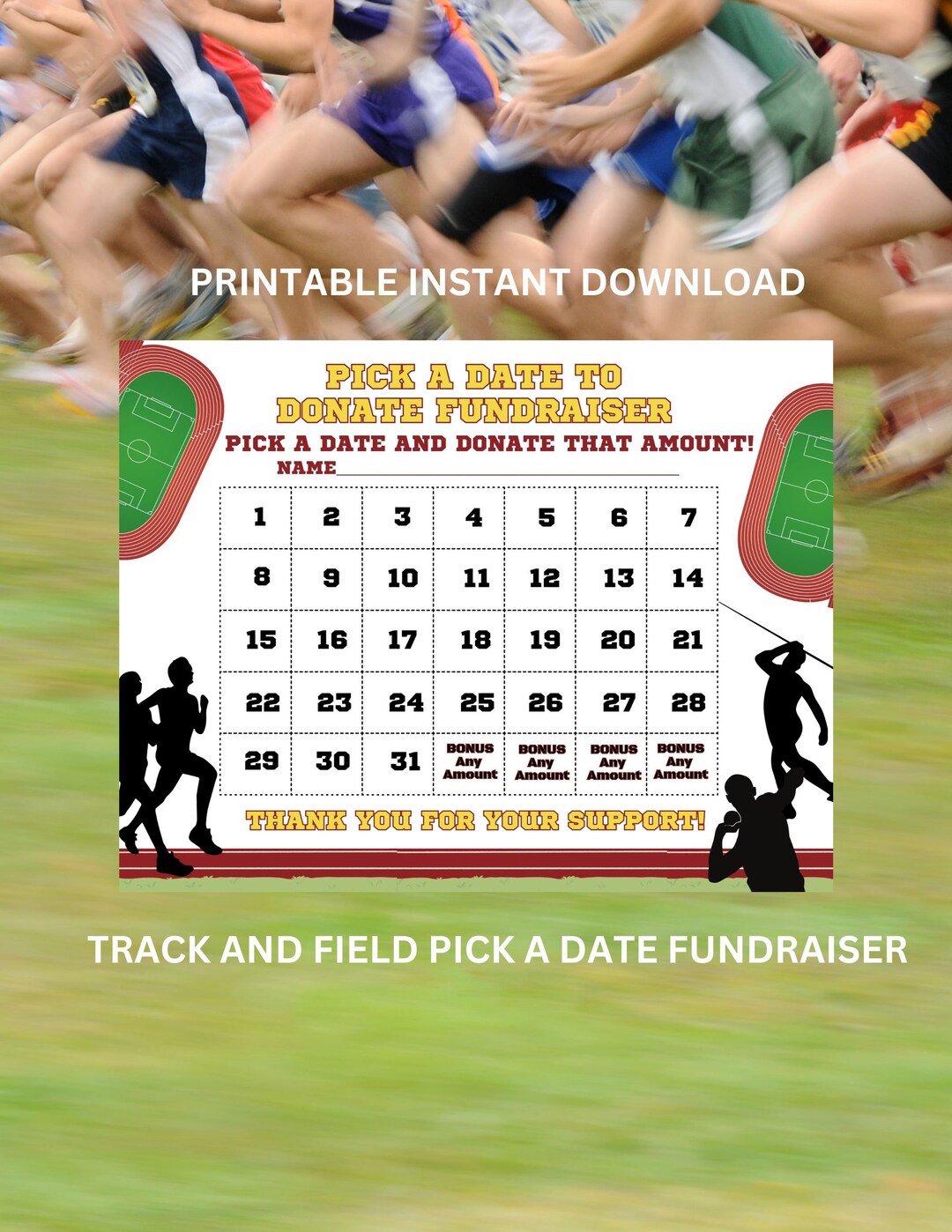 Cross Country Pick A Date Fundraiser, Pick a Date to Donate Printable ...