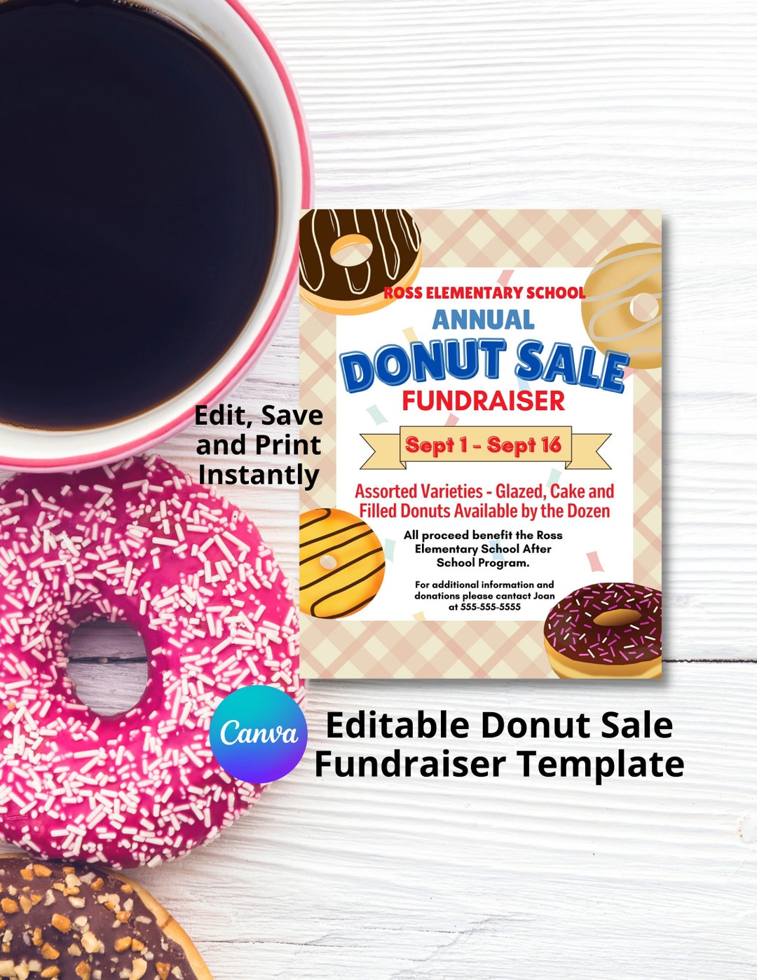 Donut Sale Flyer, Back to School Flyer, Editable Sale Template ...