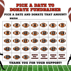 Football Calendar Fundraiser, Pick a Date to Donate Printable, Football ...