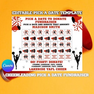Editable Cheerleading Calendar Fundraiser, Pick a Date to Donate ...
