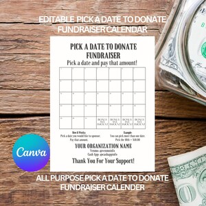Editable All Purpose Fundraiser Calendar, Pick a Date to Donate ...