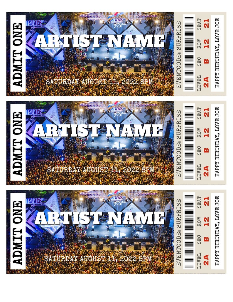 Surprise Concert Ticket Template, Editable Event Gift (digital Download ...