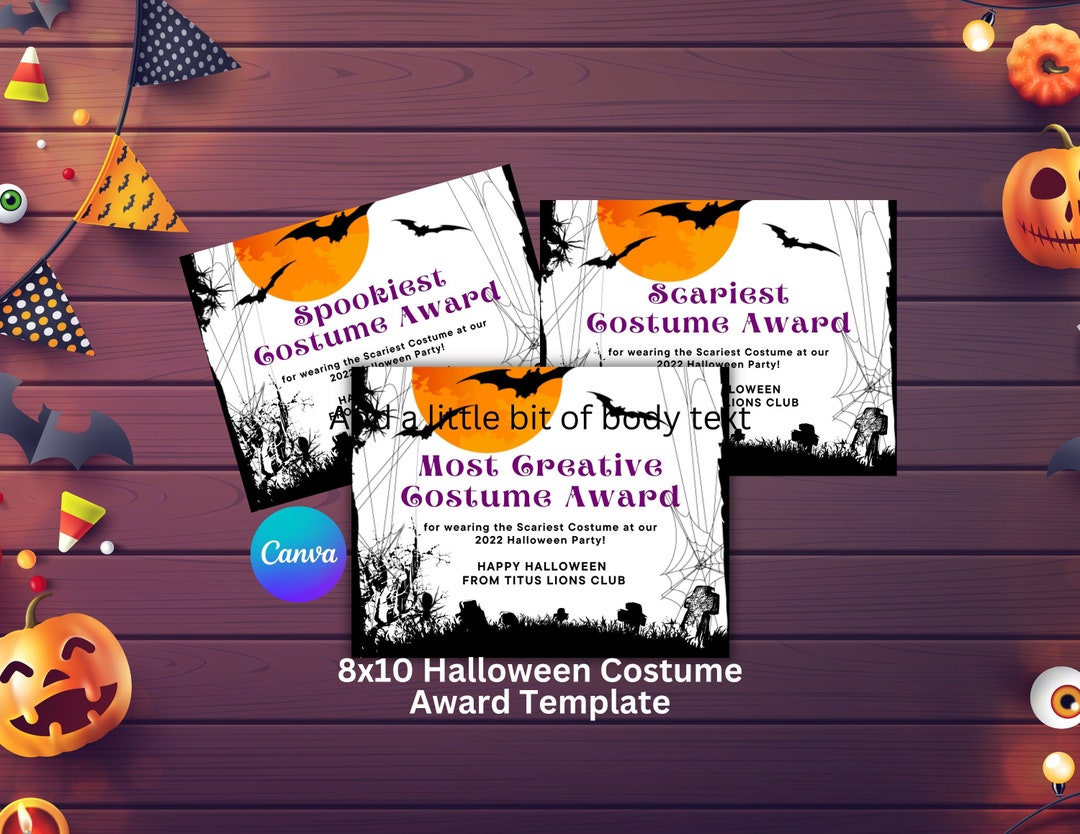 Halloween Costume Awards, Halloween Awards Template, Costume Party ...