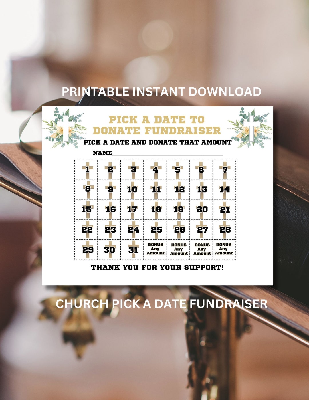 Church Calendar Fundraiser, Pick a Date to Donate Printable, Church ...