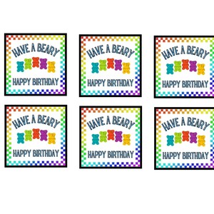 Printable Gummy Bear Birthday Tag, Birthday Bear Tag, Gummy Treat Tag ...