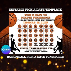 Editable Basketball Calendar Fundraiser, Pick a Date Printable (canva ...