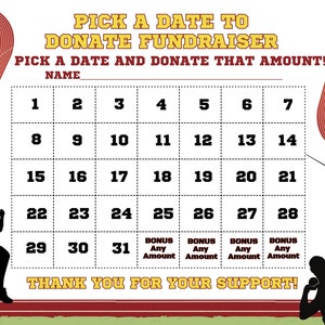 Track and Field Calendar Fundraiser, Pick a Date to Donate Printable ...