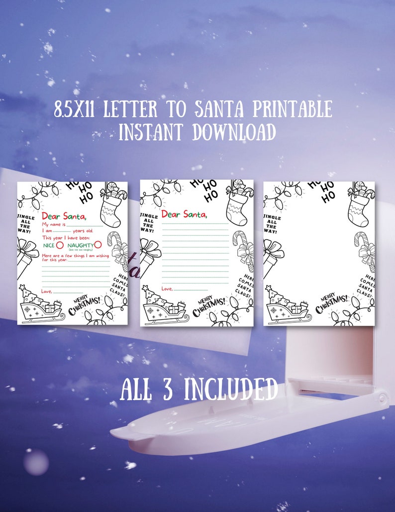 Letter to Santa Printable, Christmas Wish List Coloring Page (digital ...