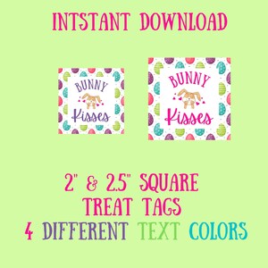 Easter Treat Tags, Easter Gift Tags, Bunny Kisses Treat Tags, Bunny ...